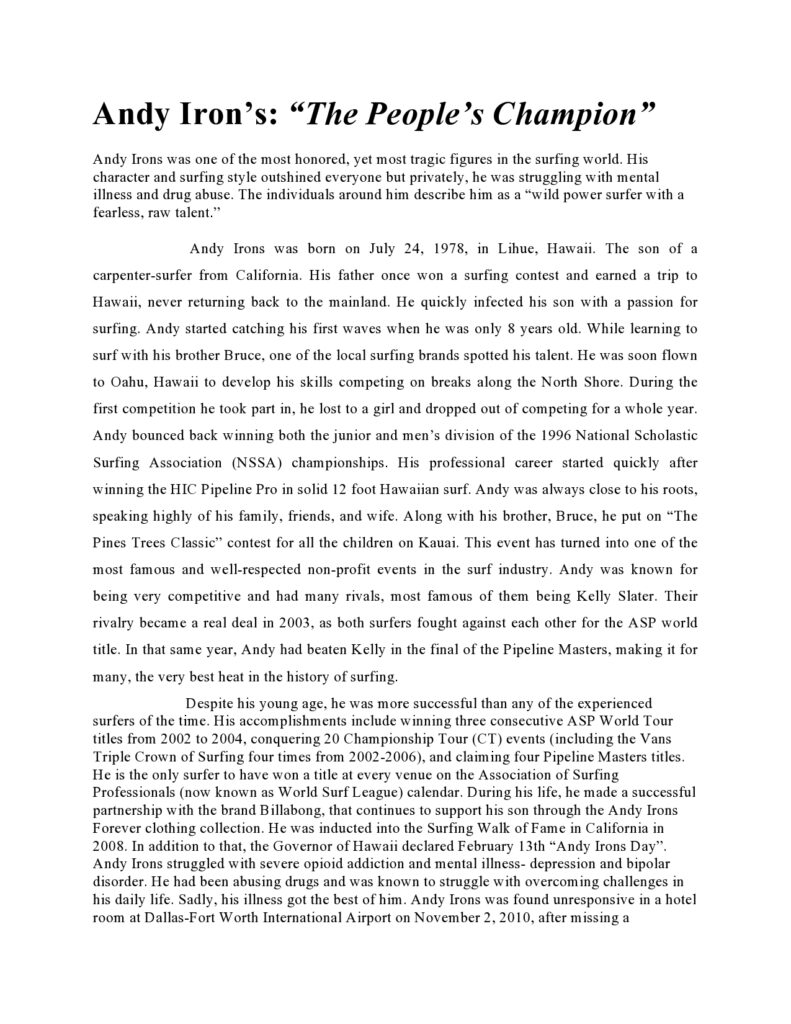 World Champion Andy Irons personal signed surfboard by Eric Arakawa ...