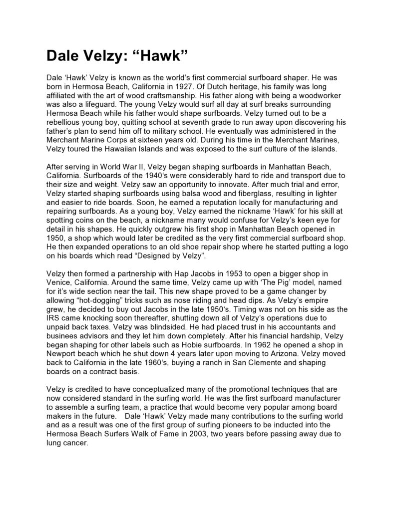 Dale Velzy shaped longboard (early 2000’s) – Surfboard Hoard